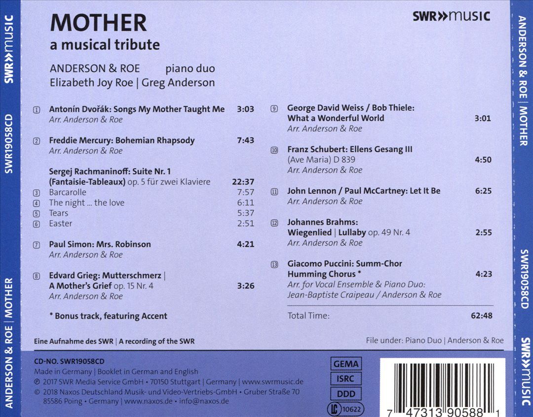 ANDERSON & ROE PIANO DUO MOTHER: A MUSICAL TRIBUTE NEW CD 747313905881 ...