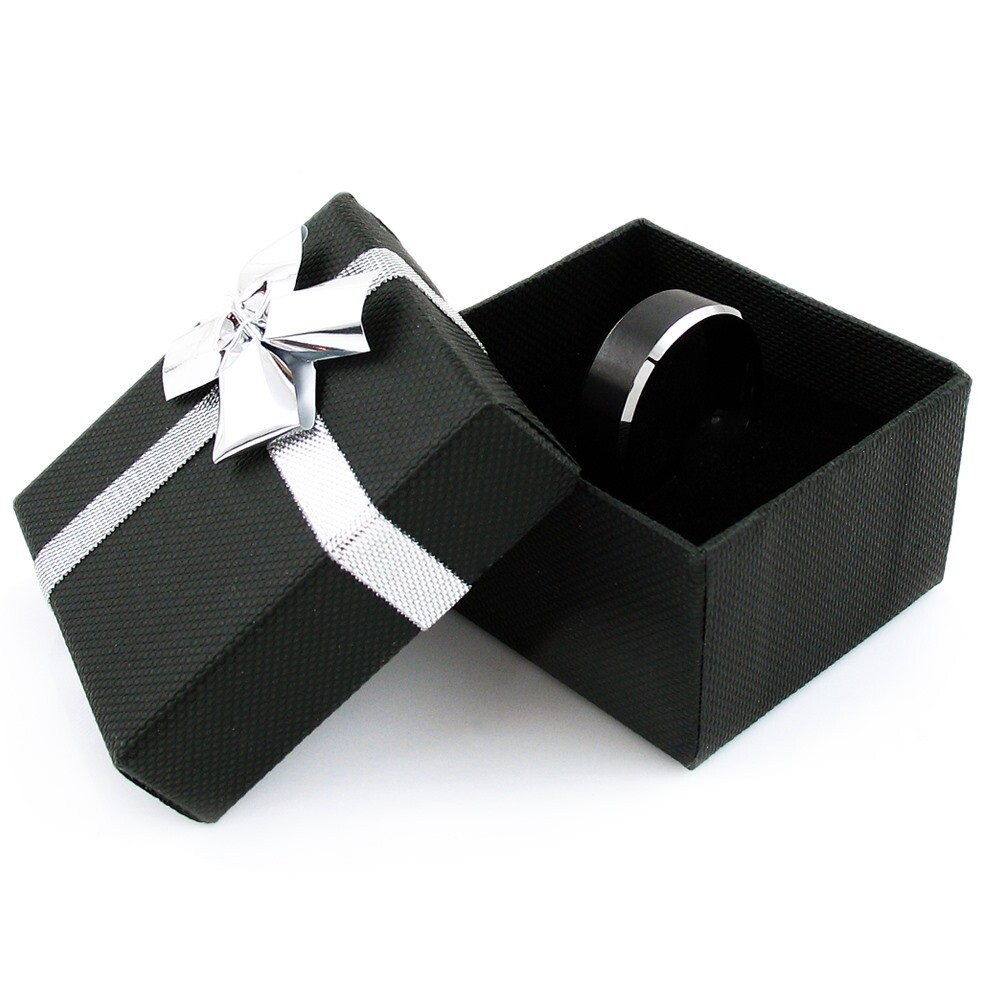 6/8mm Tungsten Carbide Men's Black Brushed Silver Edge Wedding Band ...