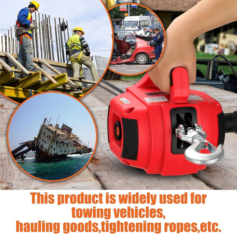 Portable Drill Winch of 1000 LB, Red Handheld Drill Winch with 40 Foot ...