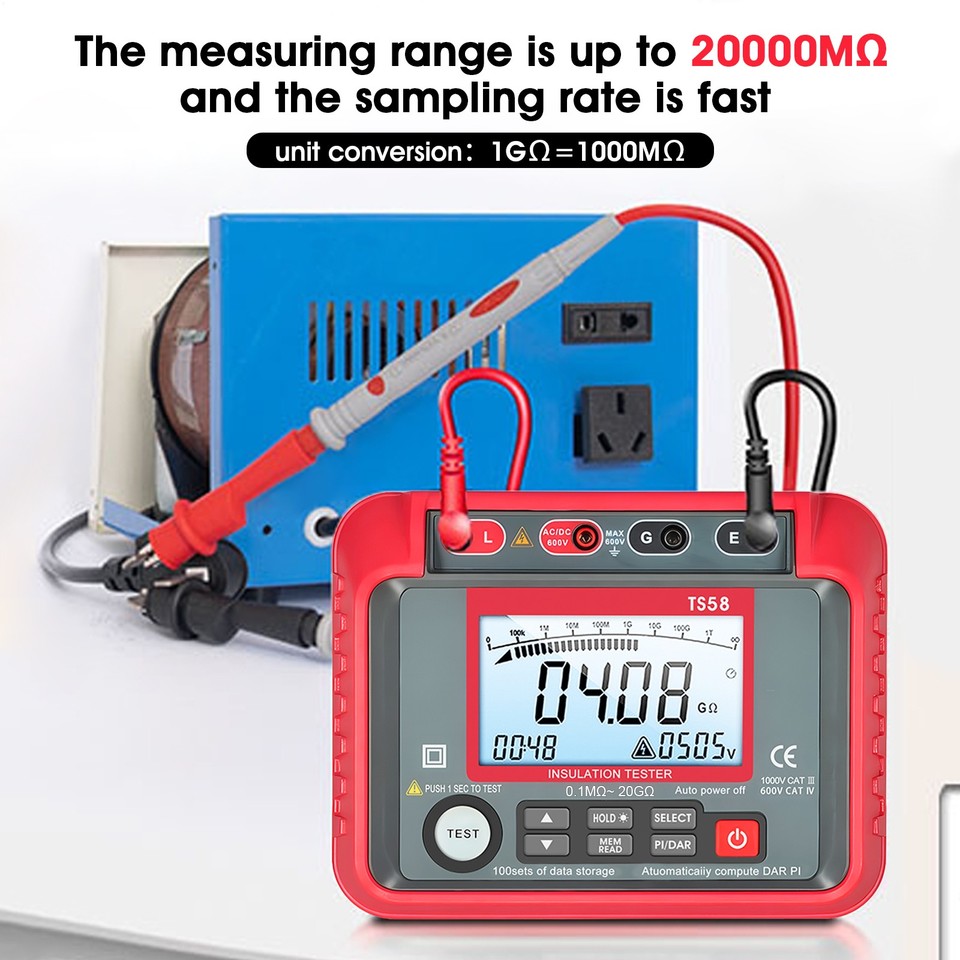 Digital Insulation Resistance Tester 20GΩ 50V-1000V MegOhmMeter ...