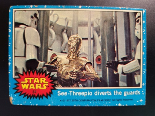 1977 Topps Star Wars blue series 1 C3PO Threepio Diverts Guards Card ...