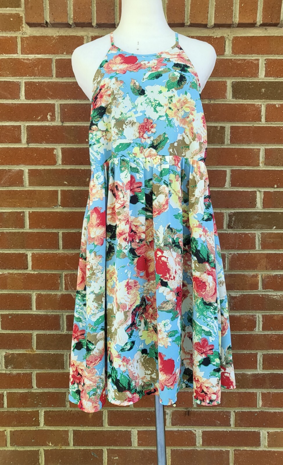 ENTRO Dress Watercolor Floral L Empire Waist Racerback Babydoll Pull On ...