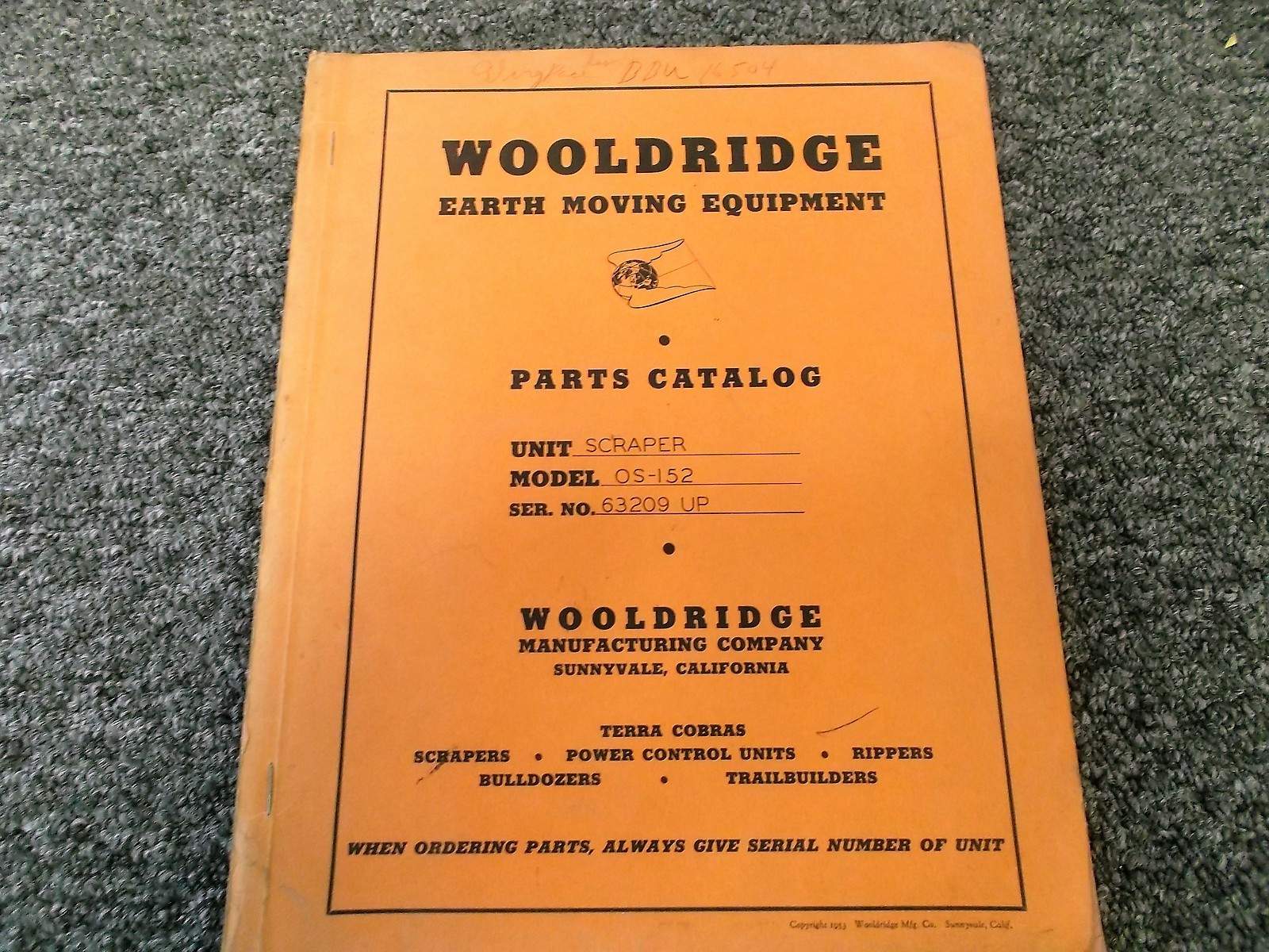Wooldridge Towed Scraper OS-152 Factory Original Parts Catalog Manual ...