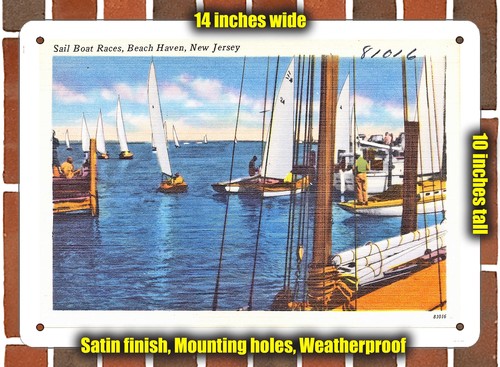 Metal Sign - New Jersey Postcard - Sail Boat Races, Beach Haven, New ...