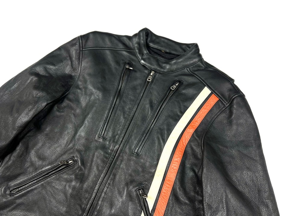 Vintage Men's HARLEY DAVIDSON Big Logo Black Leather Casual Jacket Size ...