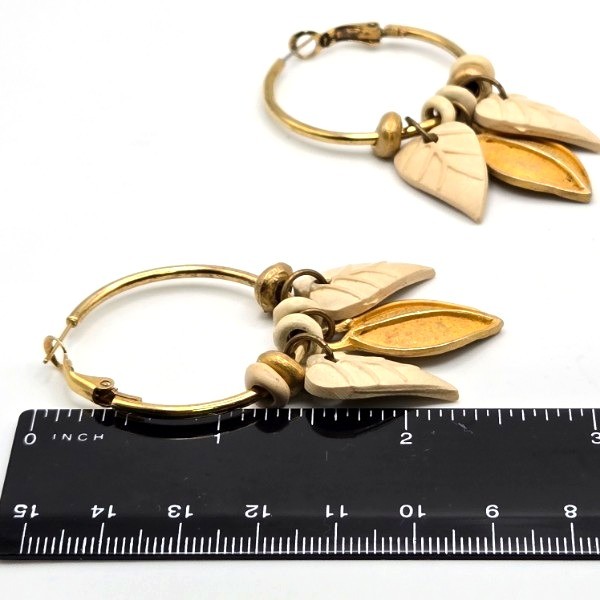 Gold Tone Hoop Earrings with Leaf and Bead Removable Accents Omega ...