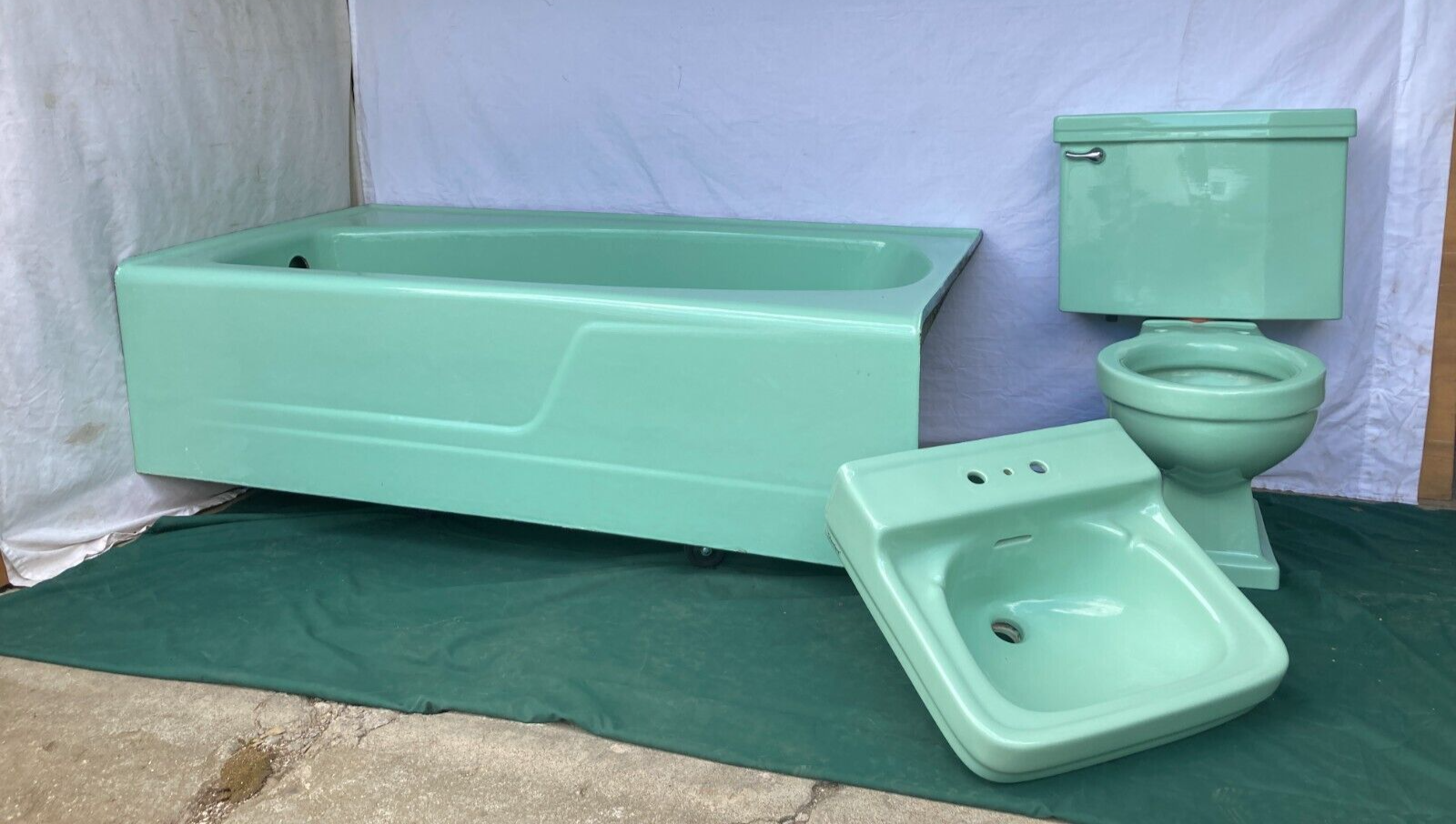 Vtg Mid Century Jadeite Ming Green Bath Set Wall Sink Toilet Bathtub 164-24E | eBay