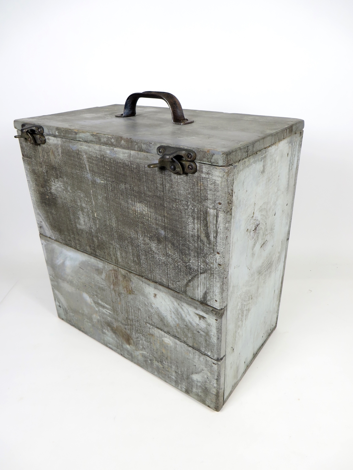 Vintage Large Gray Wooden Box Storage Trunk Chest Crate Farmhouse ...