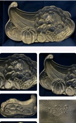 Lenox Silver Color Pewter Serving Tray Cornucopia Thanksgiving Platter ...