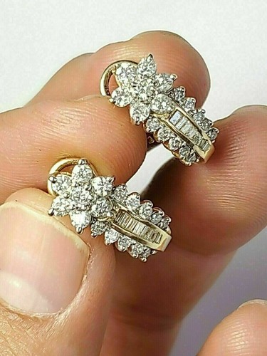 1.80 Ct Baguette Cut Real Moissanite Omega Back Earrings 14k Yellow ...