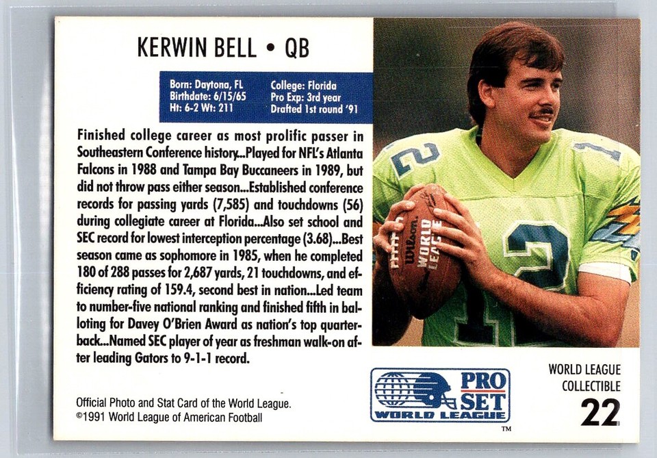 # 22 Kerwin Bell Orlando Thunder 1991 Pro Set | eBay