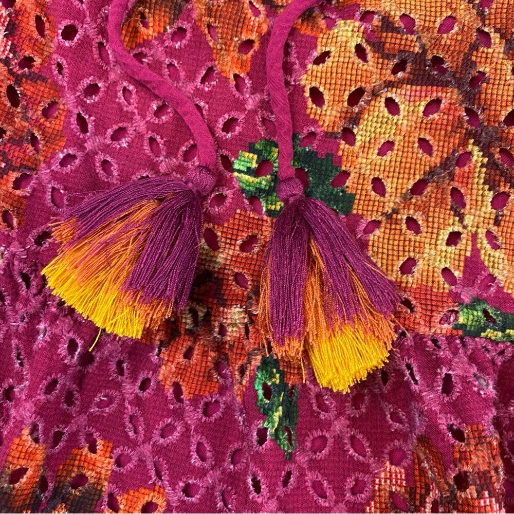 Farm Rio X Anthropologie Eyelet Tiered Tunic Dress XS - Gem