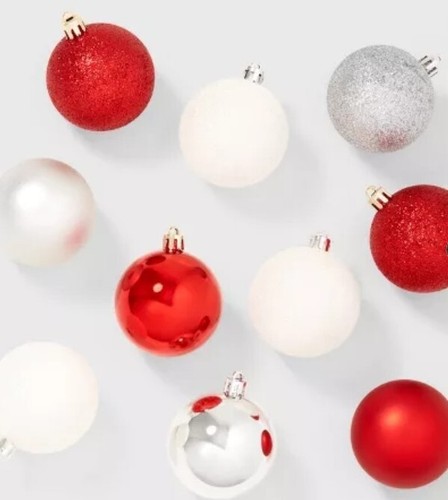 50ct Target Red Silver White Shatter Resistant Christmas Tree Ornaments ...
