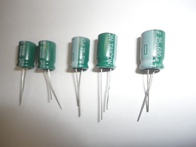 SET OF 5 TAICON RADIAL ELECTROLYTIC CAPACITOR 680UF25V 105o. SHIPS FREE ...