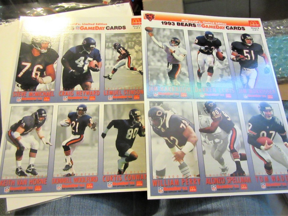 '93 Chicago Bears trading Cards Uncut football McDonalds Sheets Steve ...
