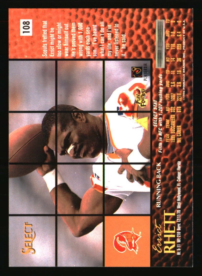 Errict Rhett 1996 Select #108 FOOTBALL Card | eBay