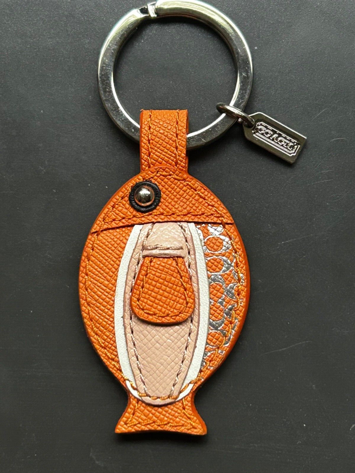 Rare Sample ~ Coach Orange Leather Fish Key Fob Ring … - Gem