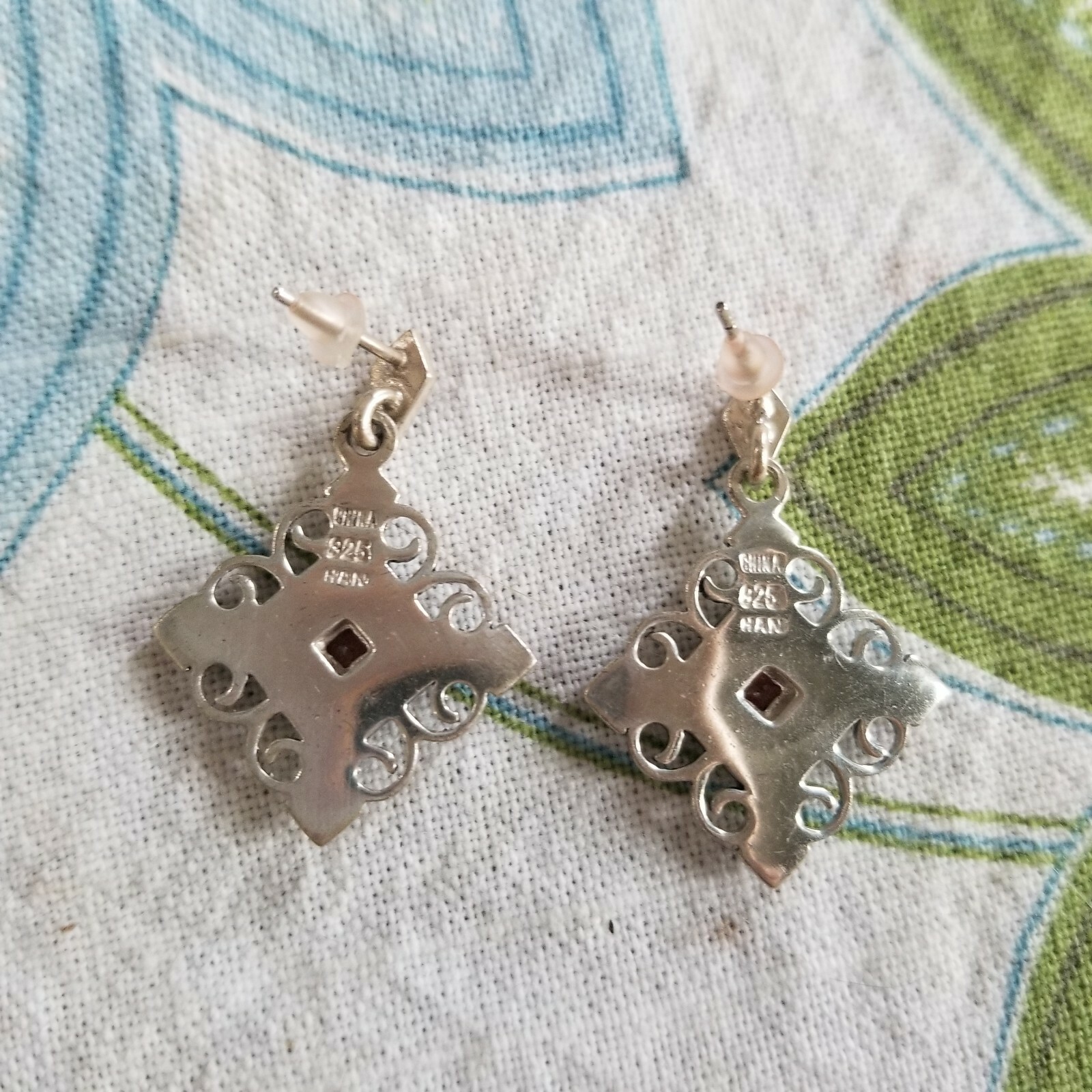 sterling silver 925 earrings, dangle w/ gemstone, Estate 6.3 g marked ...