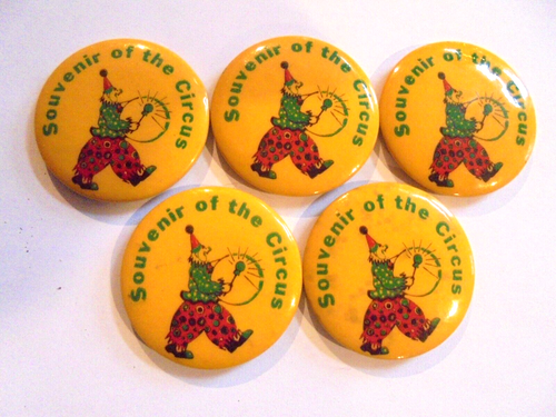 Lot of 5 Vintage Souvenir of the Circus Clown Beating Drum Pinback ...