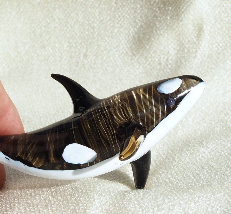 black ORCA Killer whale figurine handmade blown glass gold trim 3.25" decor Gift | eBay