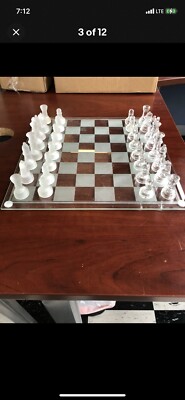 Clear Chess and Checkers Set with Glass Gameboard, Used | eBay