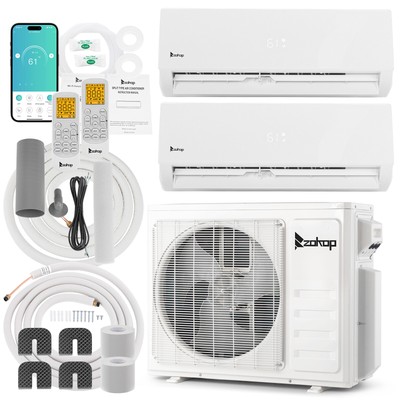 ZOKOP 18000 BTU Dual Zone Mini Split Air Conditioner Heat Ductless 20 ...