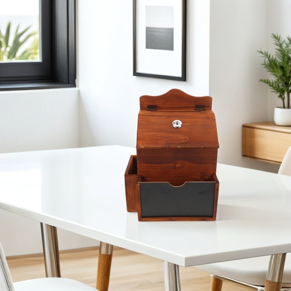 Retro Wooden Suggestion Box Tip Drop Container Ballot Voting Holder | eBay