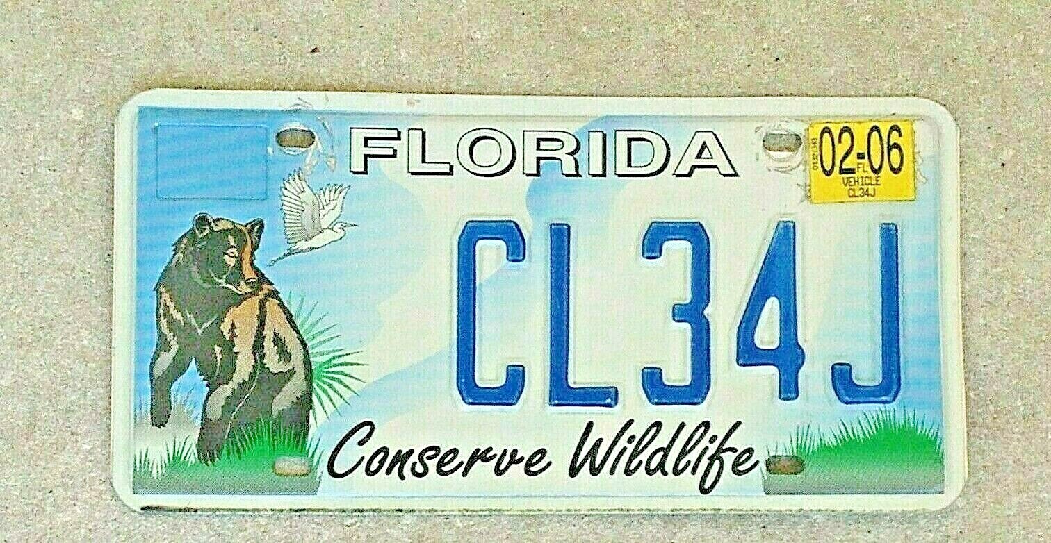 Florida "Conserve Wildlife" License Plate Tag # CL34J Bear & Egret ...