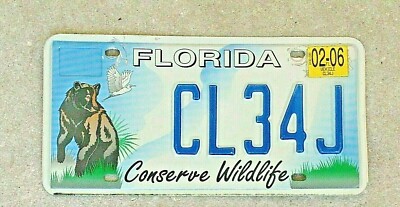 Florida "Conserve Wildlife" License Plate Tag # CL34J Bear & Egret ...