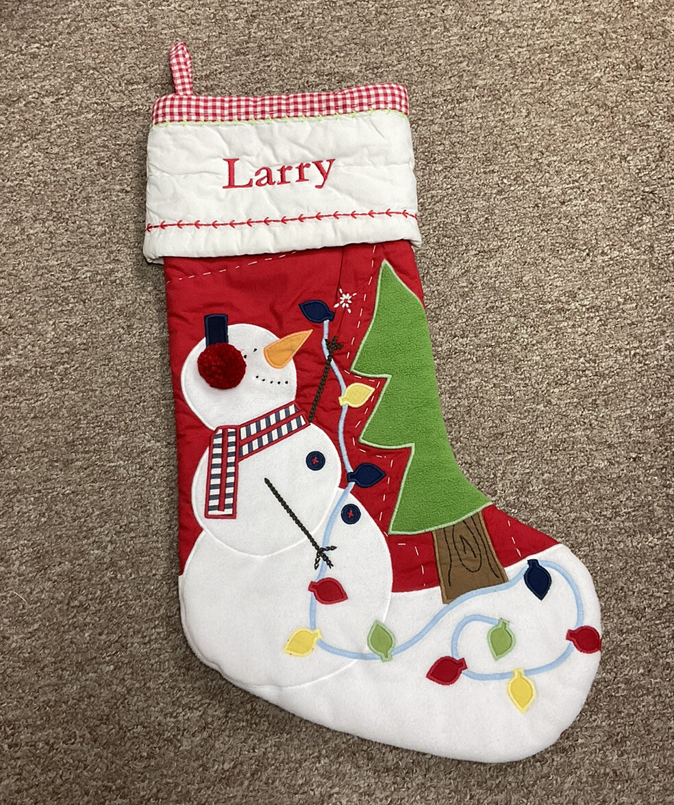 Pottery Barn Kids Red Quilted Snowman Christmas Stocking Mono “Larry ...