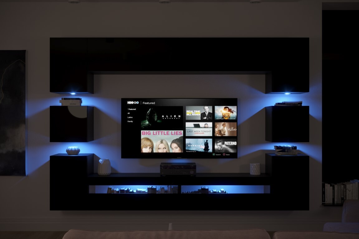 Modern White Gloss LED Living Room Furniture Set – Media Wall Cabinet ...