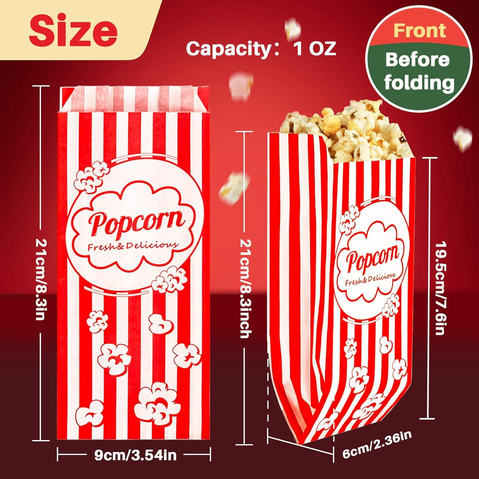 100Pcs Paper Popcorn Bags 1 Oz Disposable Popcorn Bags Bulk Individual ...