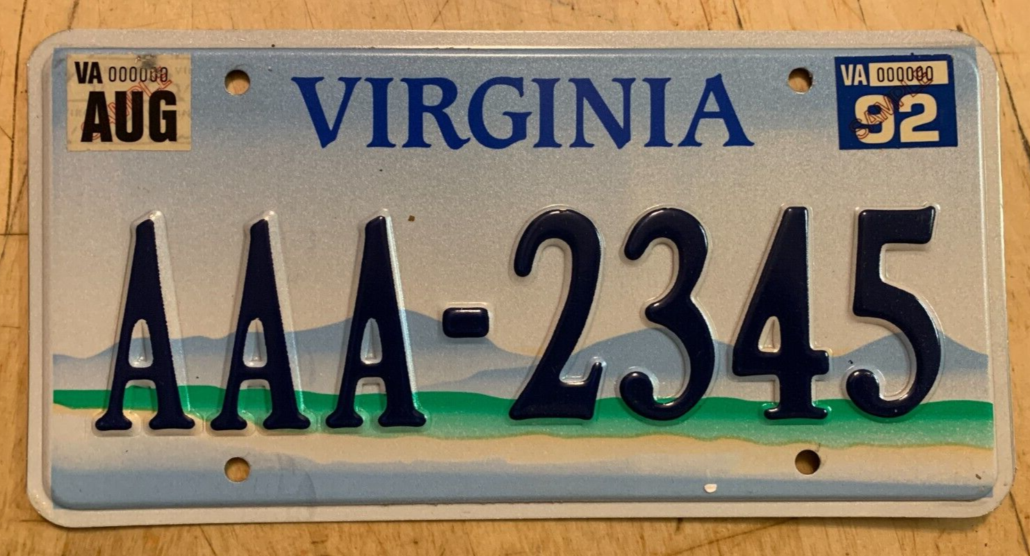 1992 VIRGINIA SAMPLE LICENSE PLATE " AAA 2345 " VA 92 | eBay