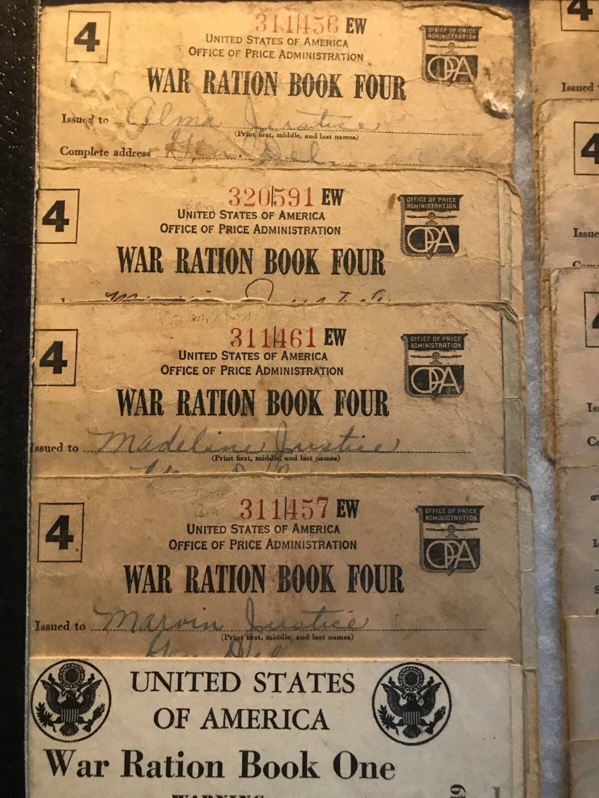 Assorted War Ration Books, World War II. In Case. Book 1, 3, and 4. As ...