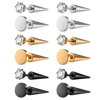 Men Women's Spike Plug Faux Taper Cheater Earrings Stainless Steel ...