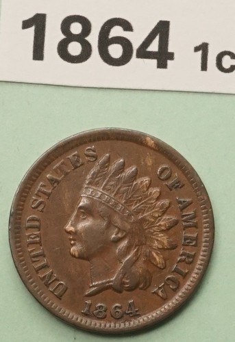 1864 INDIAN HEAD (L ON RIBBON) Small ONE CENT COPPER US COIN CIVIL VERY ...