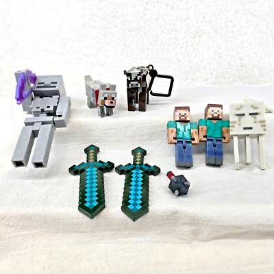 Minecraft Lot of 9 Figures Weapons Keychains Hangers Wolf Ghast ...