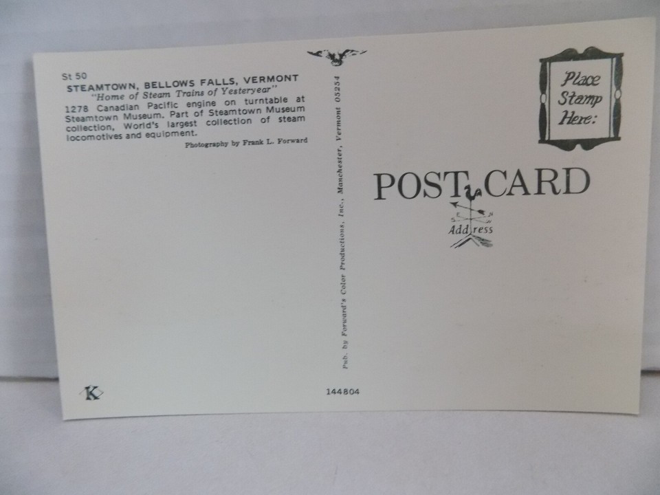 Steamtown Bellows Falls VT Postcard #1278 Canadian Pacific CLOSED 1983 ...