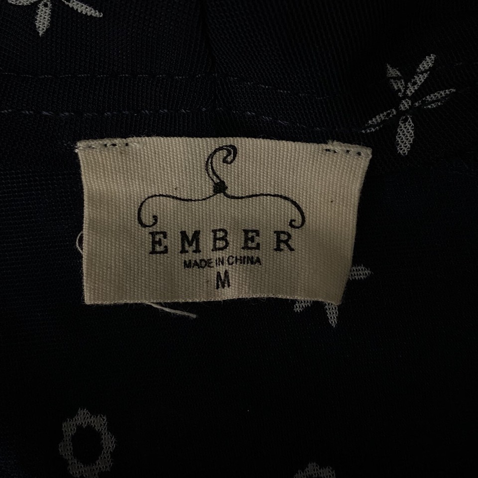 Ember Semi-Sheer Cover Up Medium Navy Blue White Floral Bell Sleeve ...