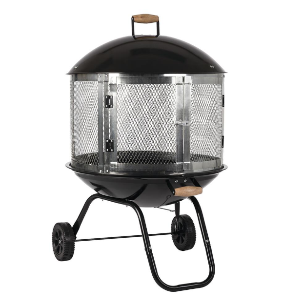 Outdoor 28" Mobile Portable Round Steel Wood Fire Pit With Convenient ...