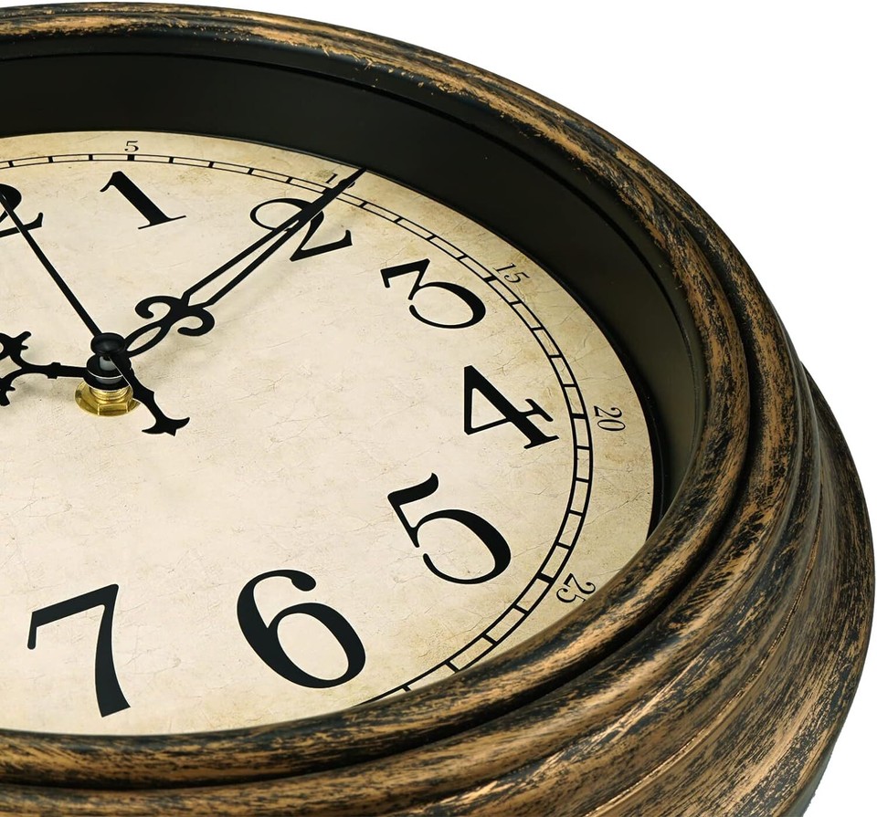 Plumeet Retro Wall Clock, 12'' Non Ticking Classic Silent 12'', Copper ...