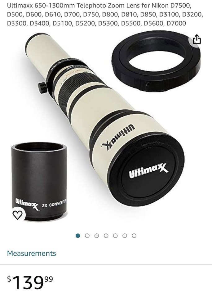 Ultimaxx Super Zoom 650-1300mm f/8 Manual Lens w Case - Open Box ...