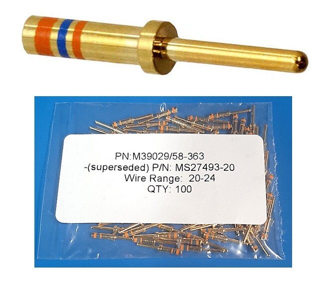QTY 100 M39029/58-363 CONTACTS SEALED BAG Circular MIL Spec PIN 20 GA ...