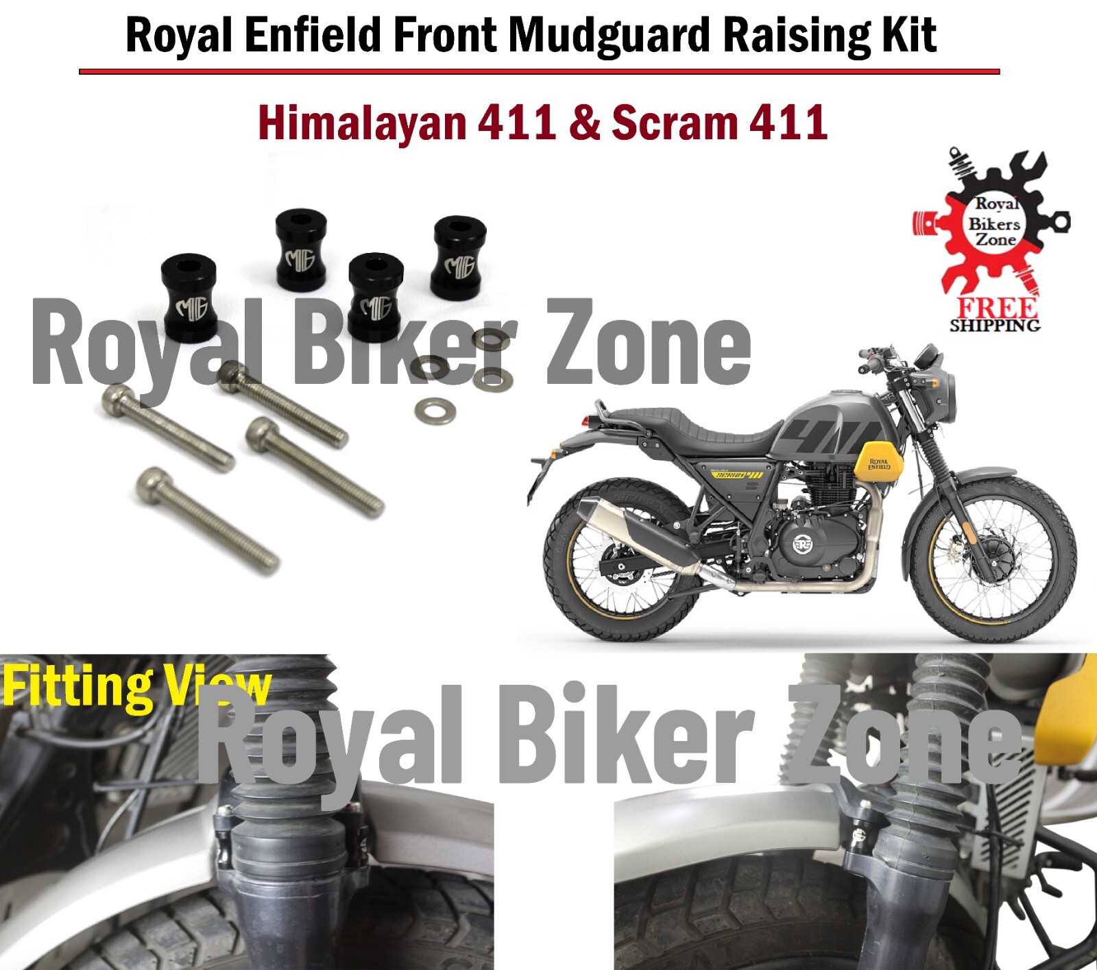Royal Enfield Black "Front Mudguard Raising Kit" For "Himalayan Scram ...