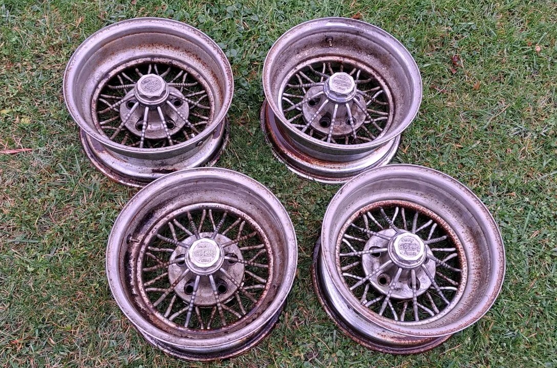 Set of 4 Vintage Cragar 15x7 Star Wire Wheels Unilug Spoke Rims Center Caps READ | eBay