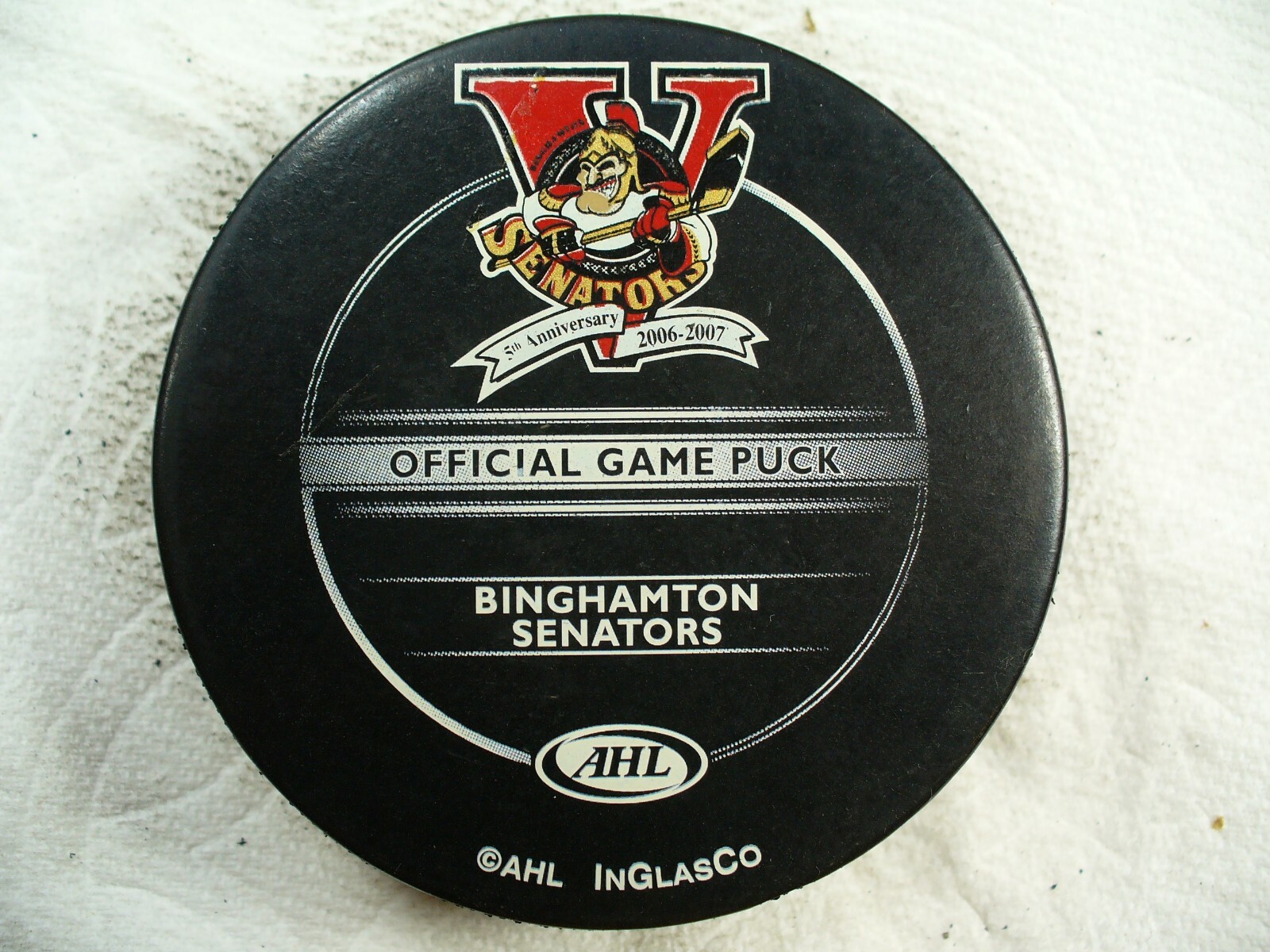 AHL Binghamton Senators 5th Anniversary Trux Ad Game Hockey Puck ...