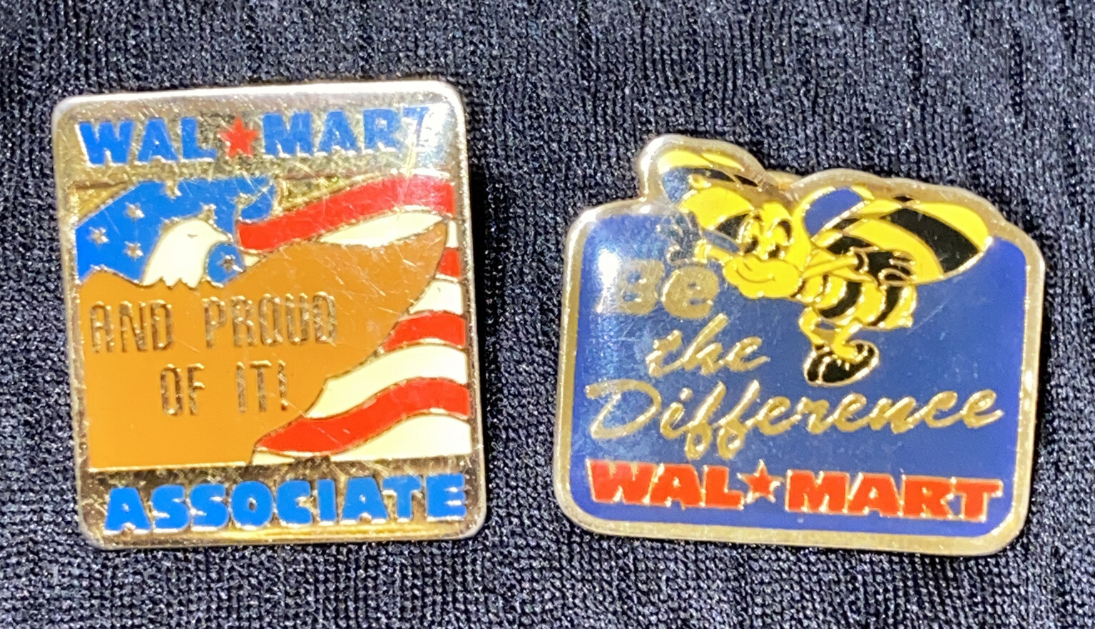 Lot Of 2 Vtg Walmart Employee Bee Be The Difference & Associate Enamel ...