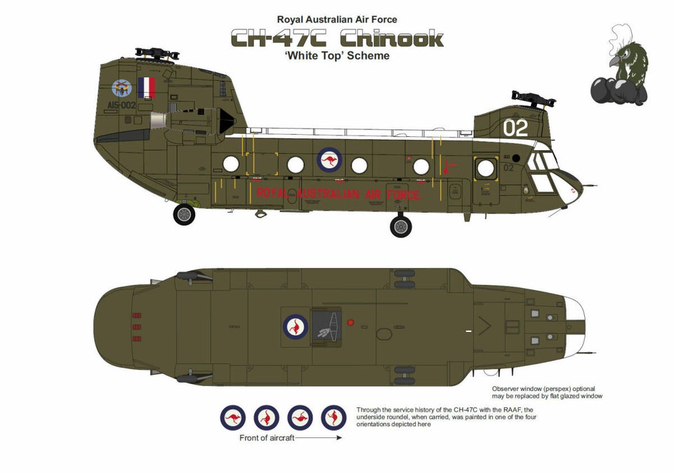 1/72 CH-47C Chinook - RAAF Early 'White Top' and Olive Schemes Decal ...
