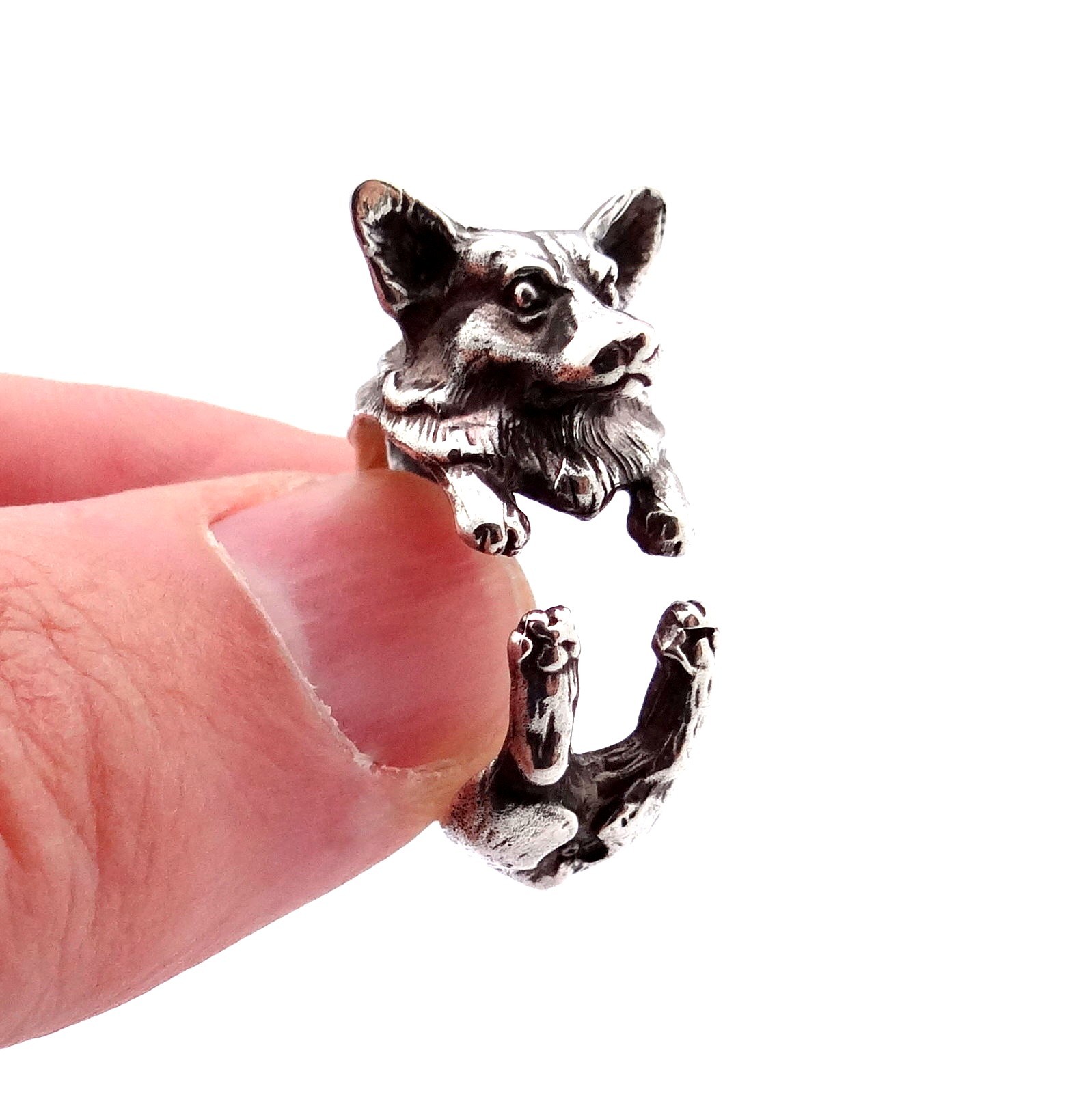 Corgi Ring, Lovely Welsh Corgi Ring, Dog Ring, Animal Wrap Ring, Silver ...