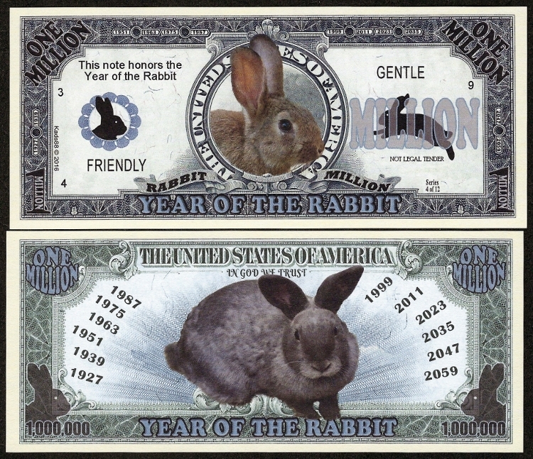 Rabbit Million Dollar Bill, Year of the Rabbit - Lot of 2 Bills | eBay